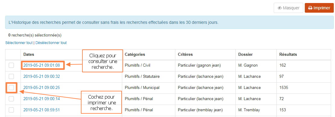Comment utiliser l'Historique des recherches dans les Plumitifs ...